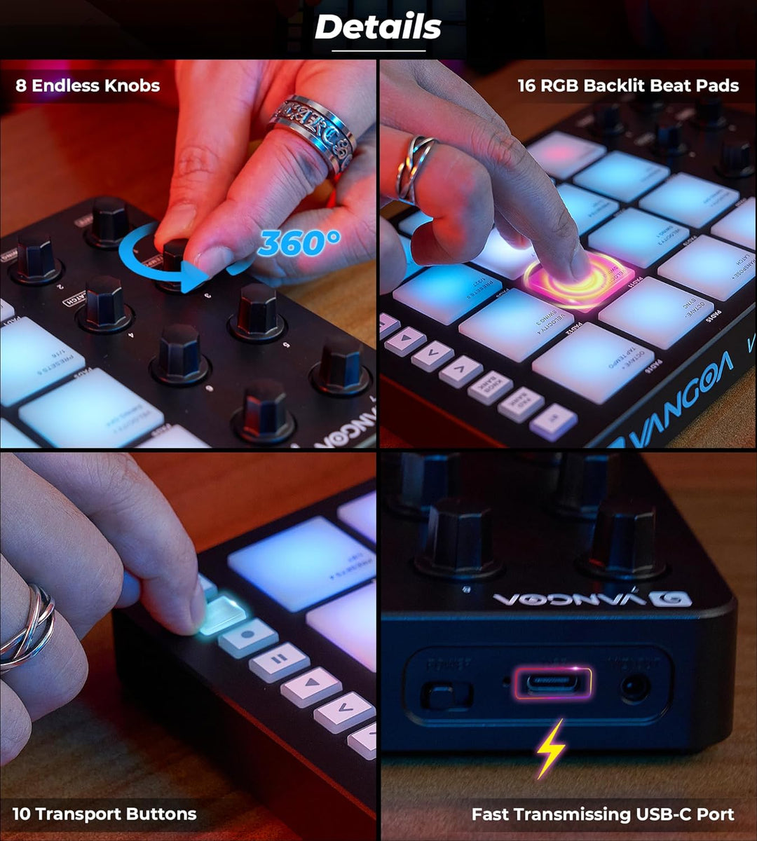 Vangoa MIDI Pad Beat Maker Machine with 16 Velocity Sensitive RGB Pads