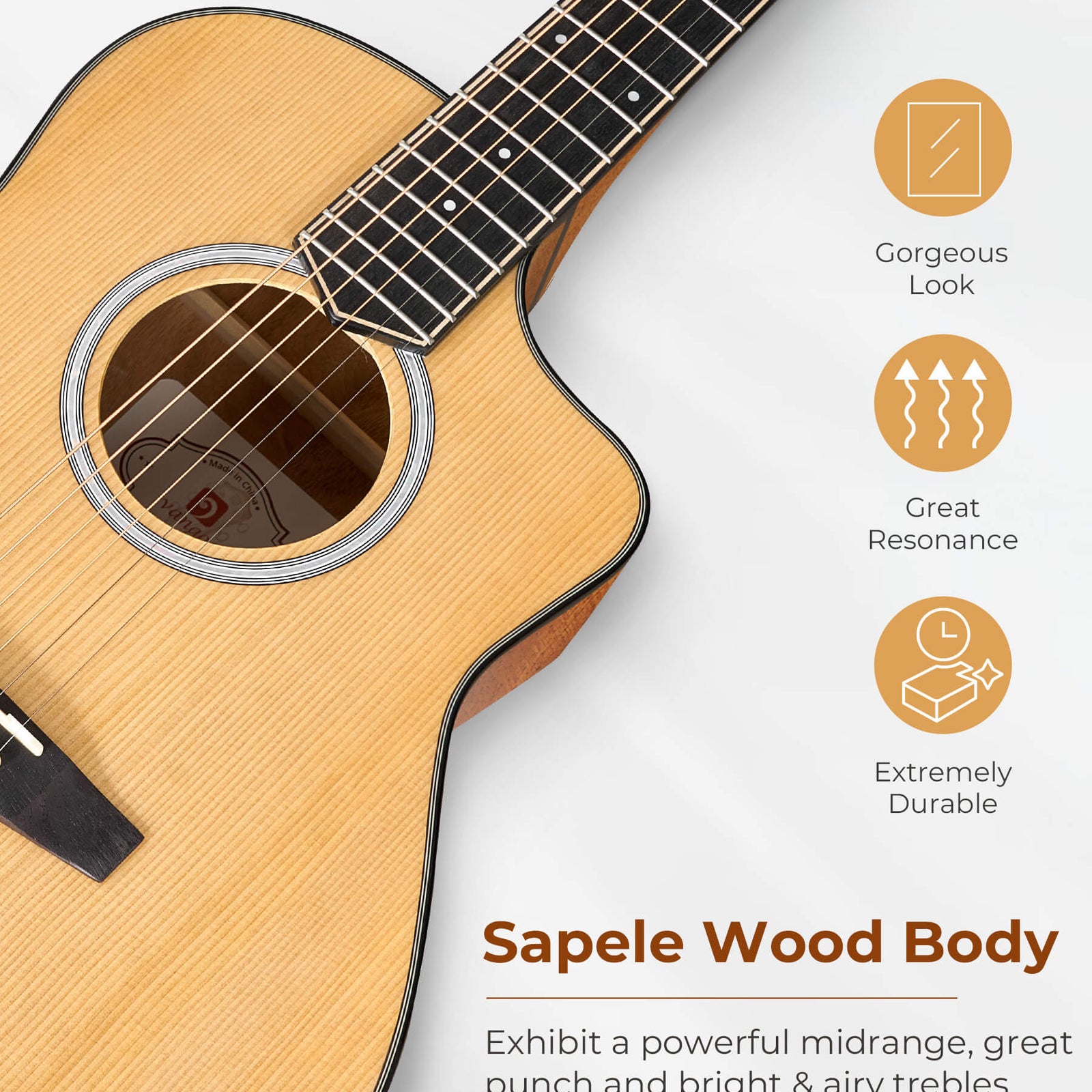 Vangoa VJ100E Electric Acoustic Guitar 3/4 Size - 36 Inch Acoustic Ele