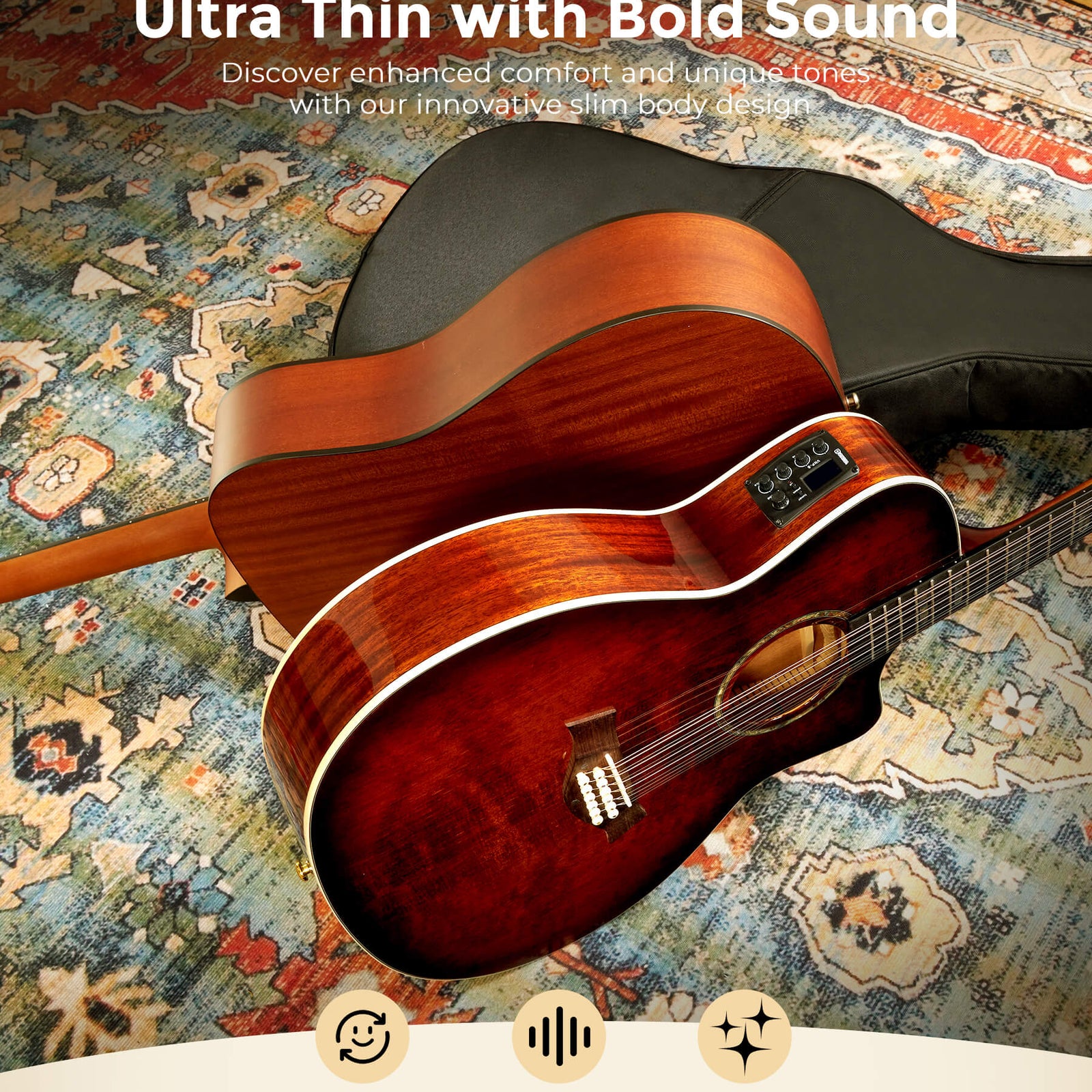 Vangoa VEG120 Pro 12 String Guitar Solid Wood, Twelve String Acoustic