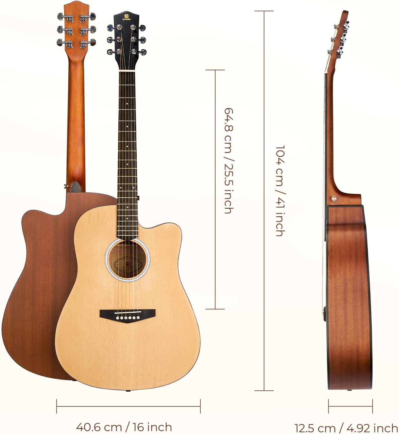 Vangoa VG-1 Matte Acoustic Guitar 41 Inch Right Hand Natural