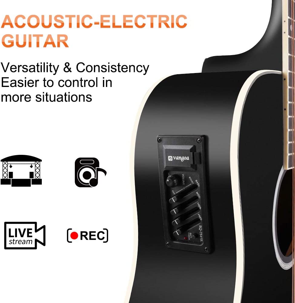 Vangoa VGE12-2 12 String Guitar, Acoustic Electric Cutaway Guitar, Bla