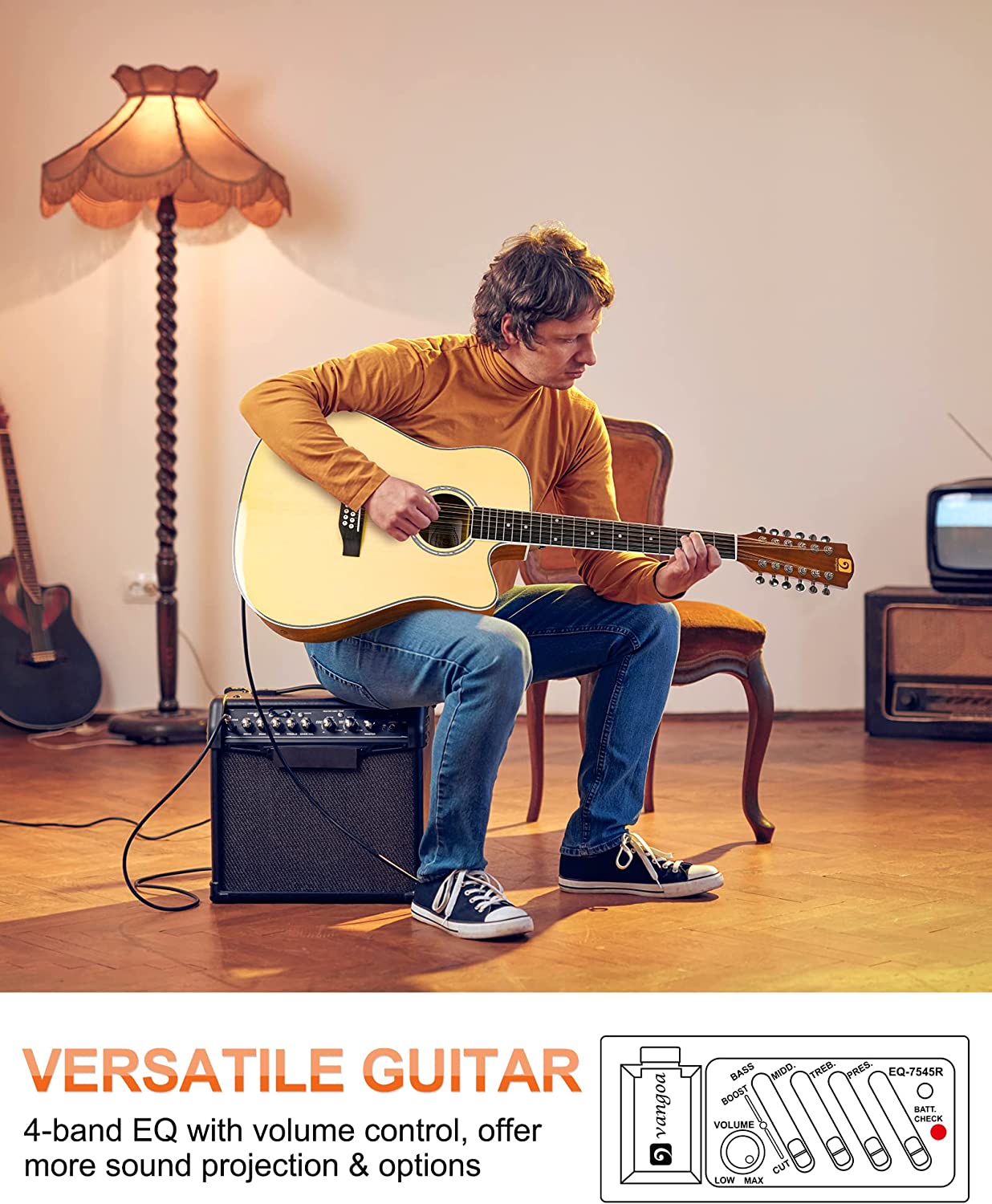 Vangoa 12 String Acoustic Electric Guitar Natural