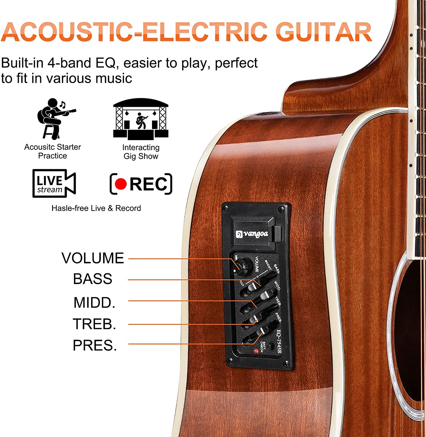 Vangoa VGE12-3 12 String Acoustic-electric Guitar Dreadnought Cutaway